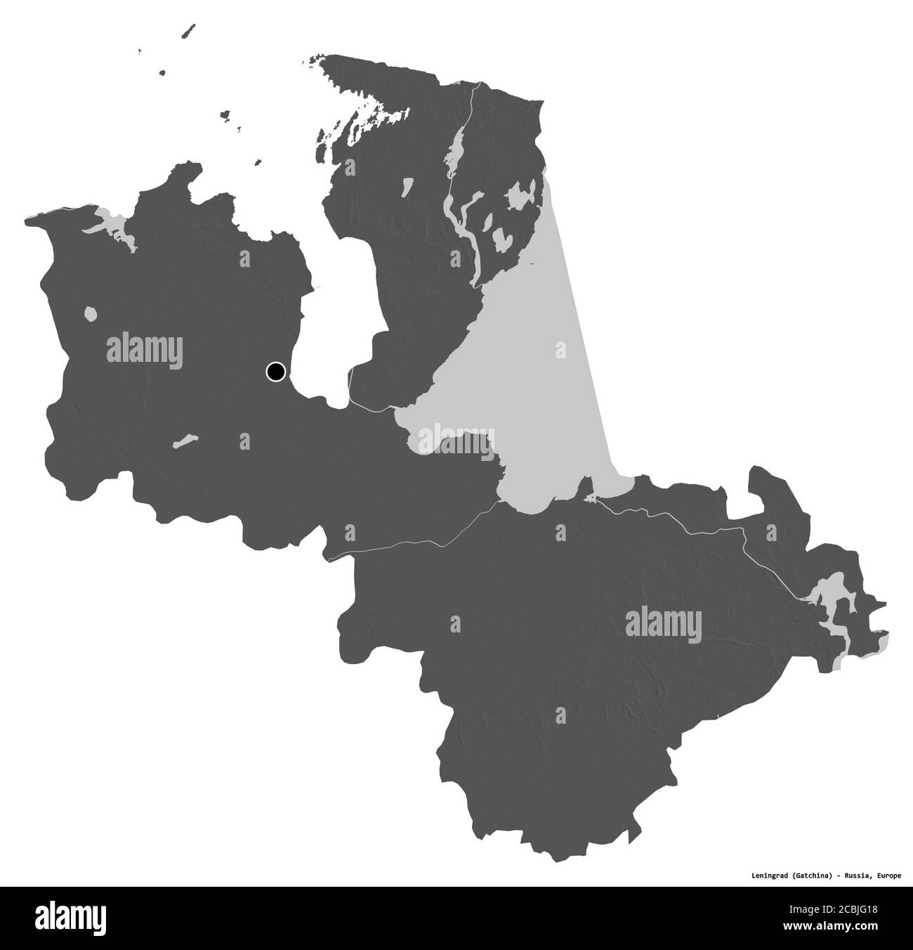 Shape of Leningrad, region of Russia, with its capital isolated on ...