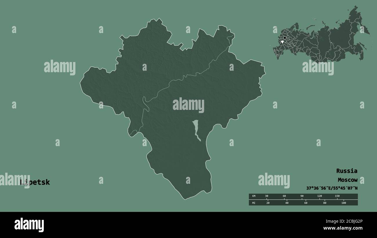 Shape of Lipetsk, region of Russia, with its capital isolated on solid ...
