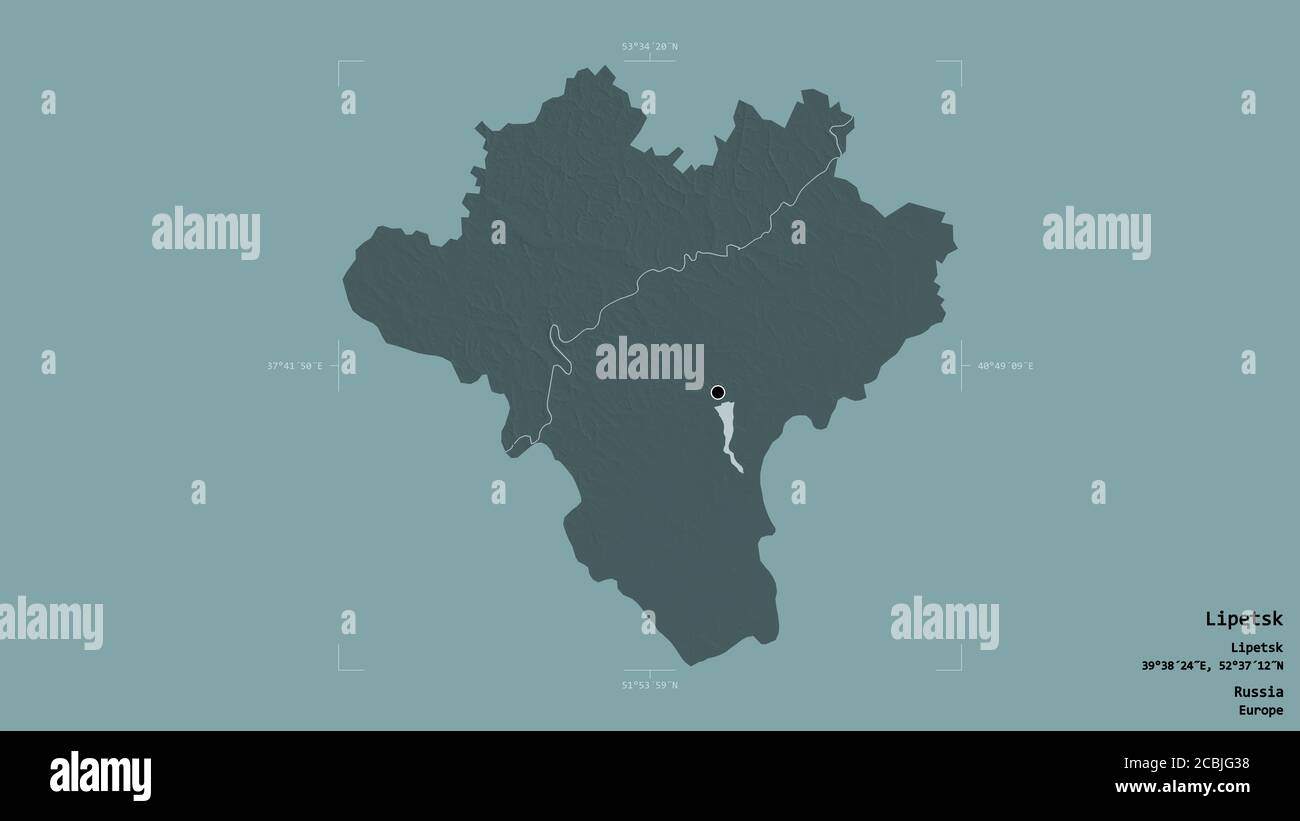 Area of Lipetsk, region of Russia, isolated on a solid background in a ...