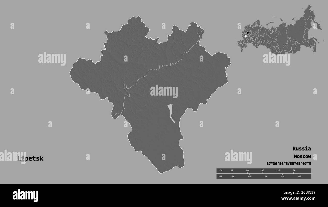 Shape of Lipetsk, region of Russia, with its capital isolated on solid ...