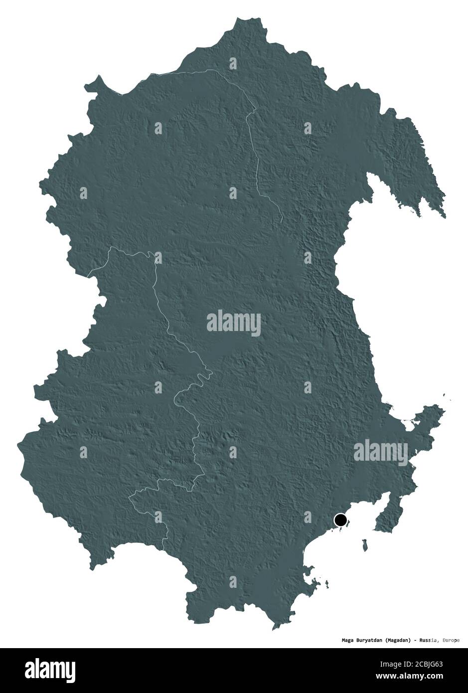 Shape of Maga Buryatdan, region of Russia, with its capital isolated on ...
