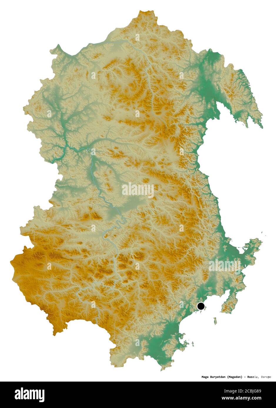 Shape of Maga Buryatdan, region of Russia, with its capital isolated on ...