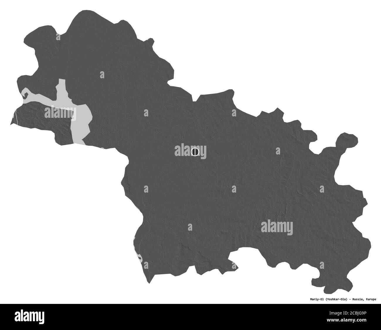 Shape of Mariy-El, republic of Russia, with its capital isolated on ...