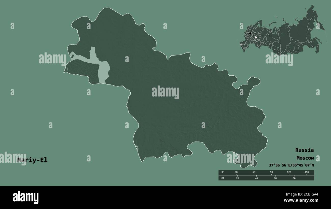 Shape of Mariy-El, republic of Russia, with its capital isolated on ...