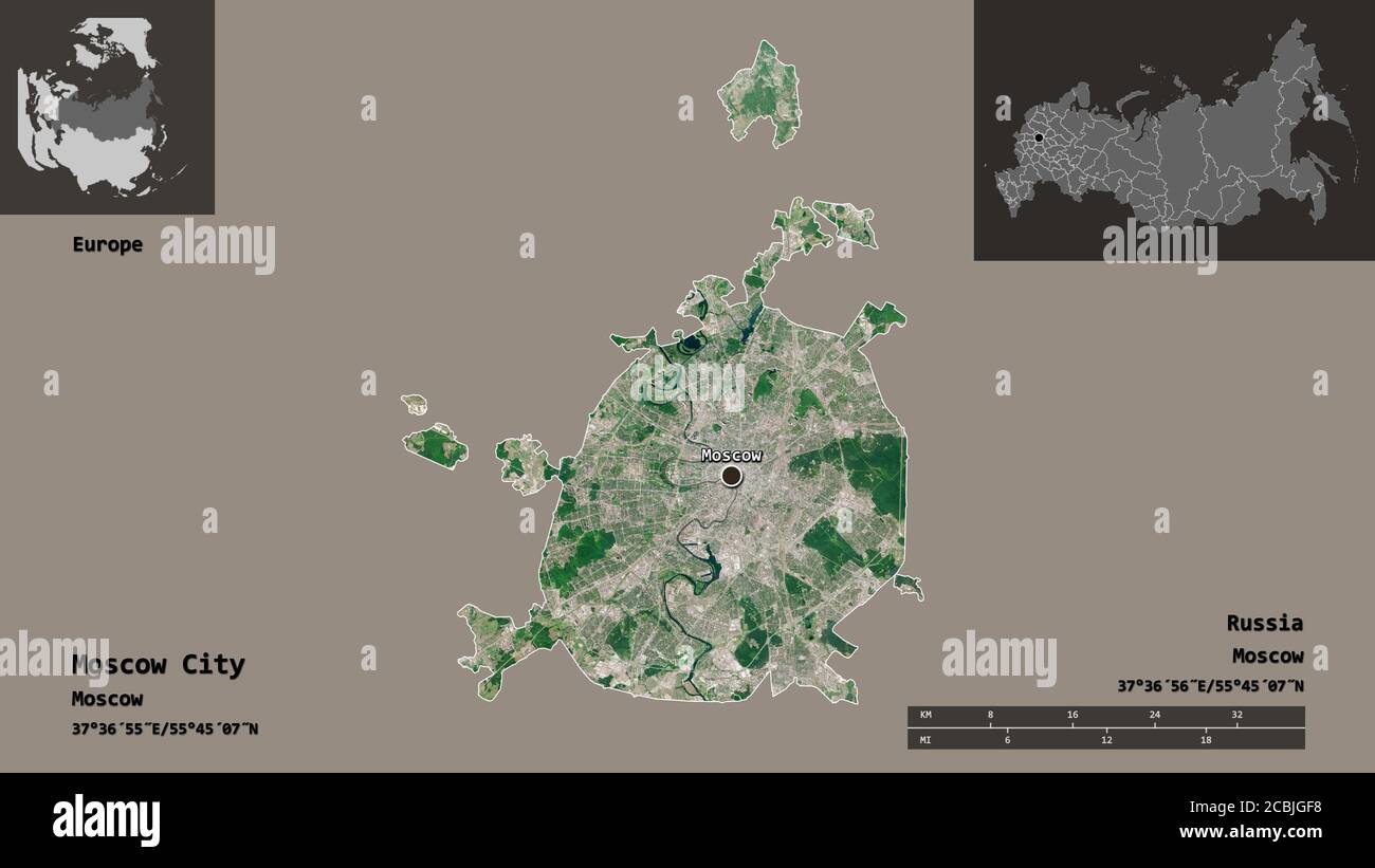 Shape of Moscow City, city of Russia, and its capital. Distance scale ...