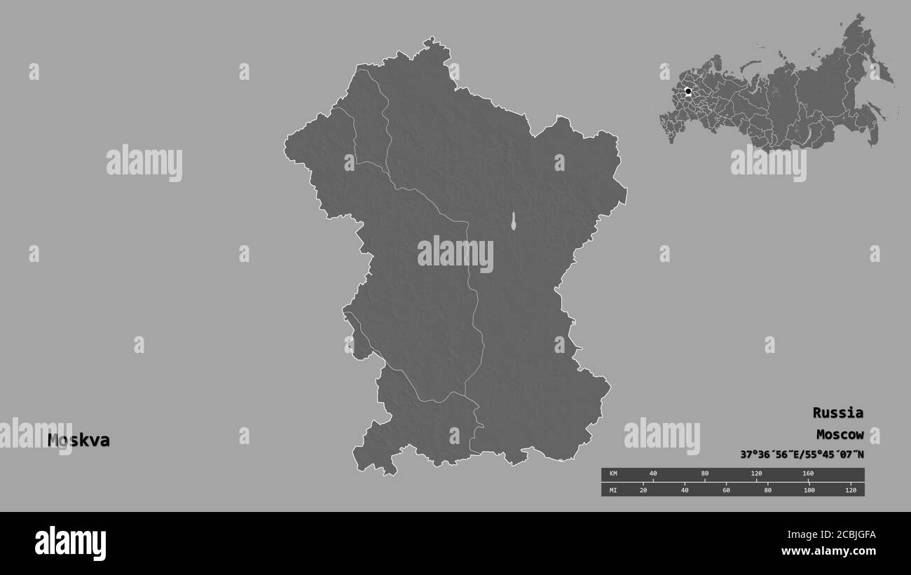 Shape of Moskva, region of Russia, with its capital isolated on solid ...