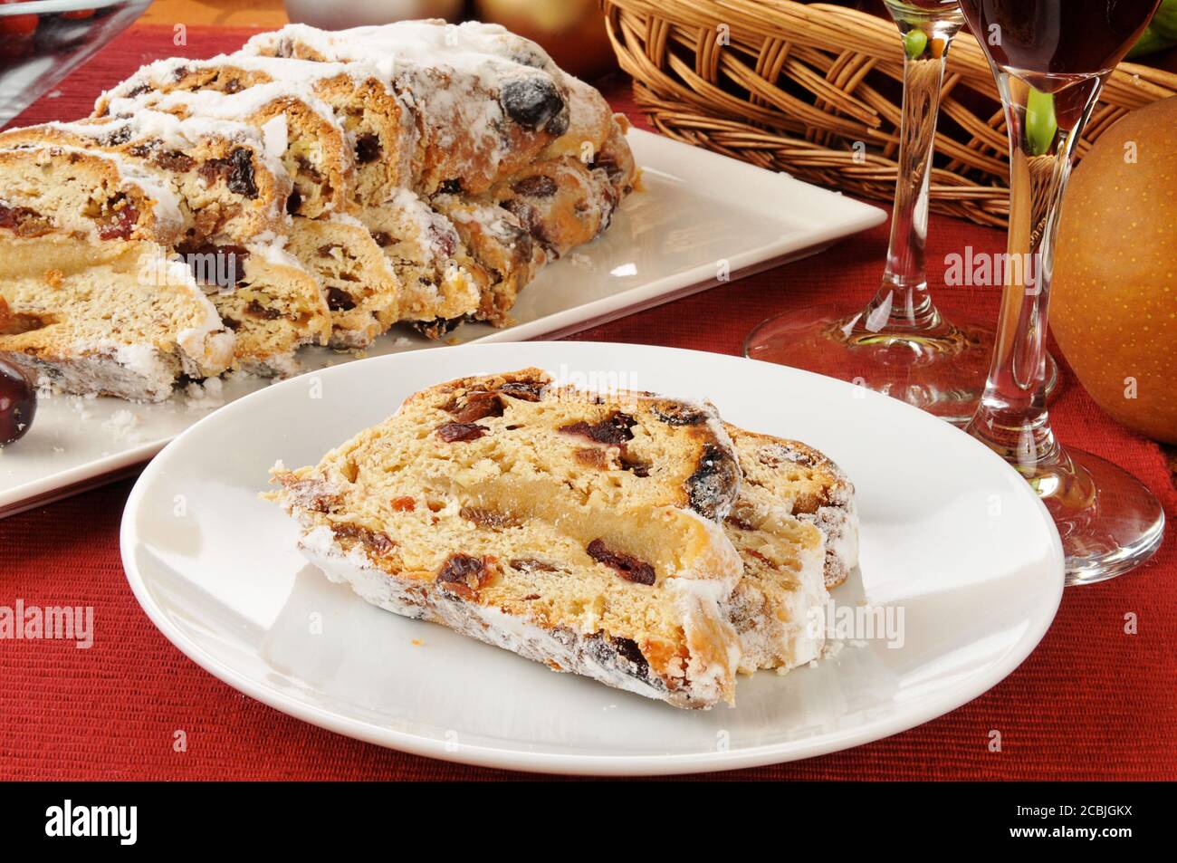 Sliced stollen, a traditional German fruit cake and an American ...