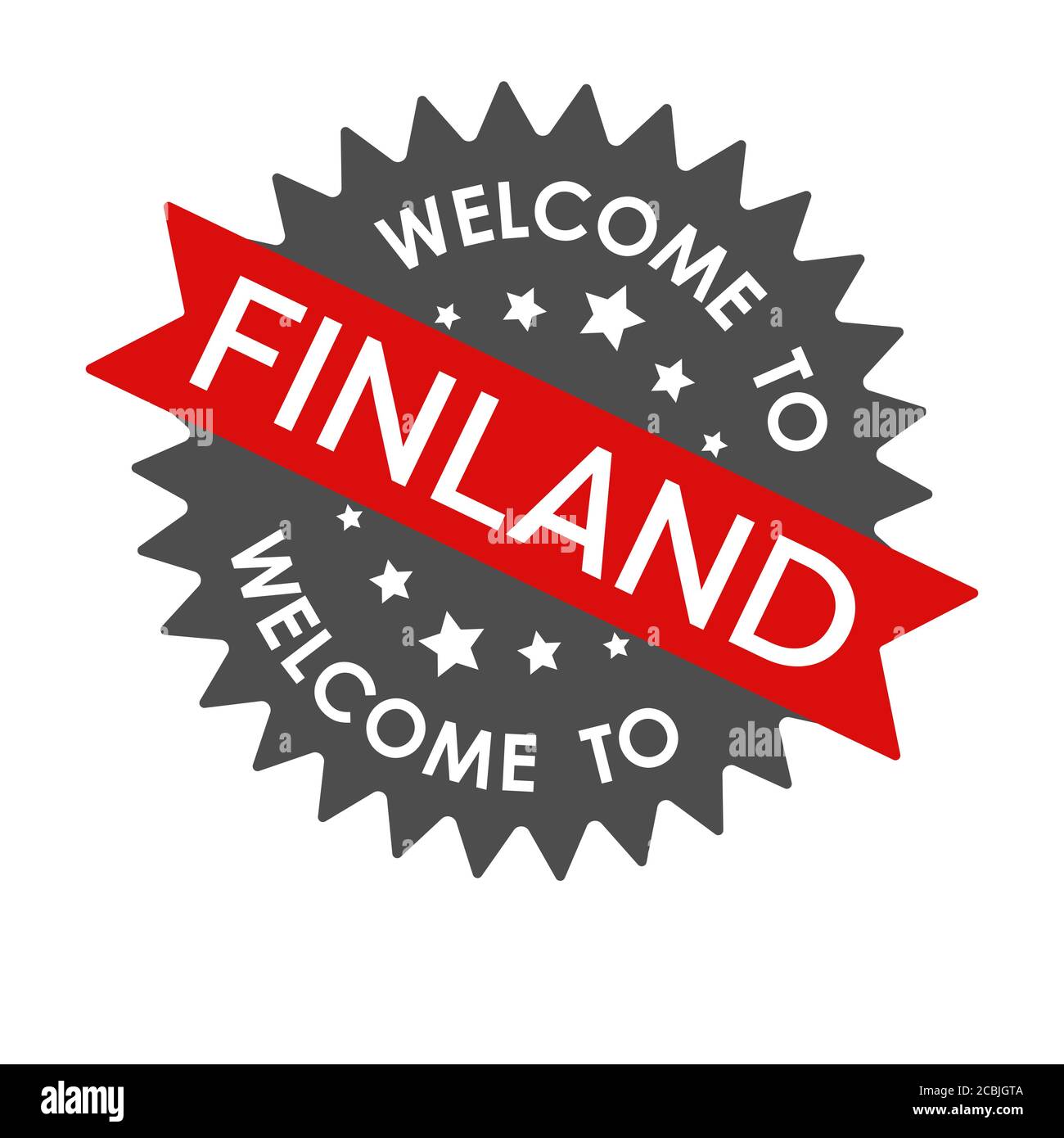 Welcome to FINLAND. Round label with red ribbon. Vector illustration ...
