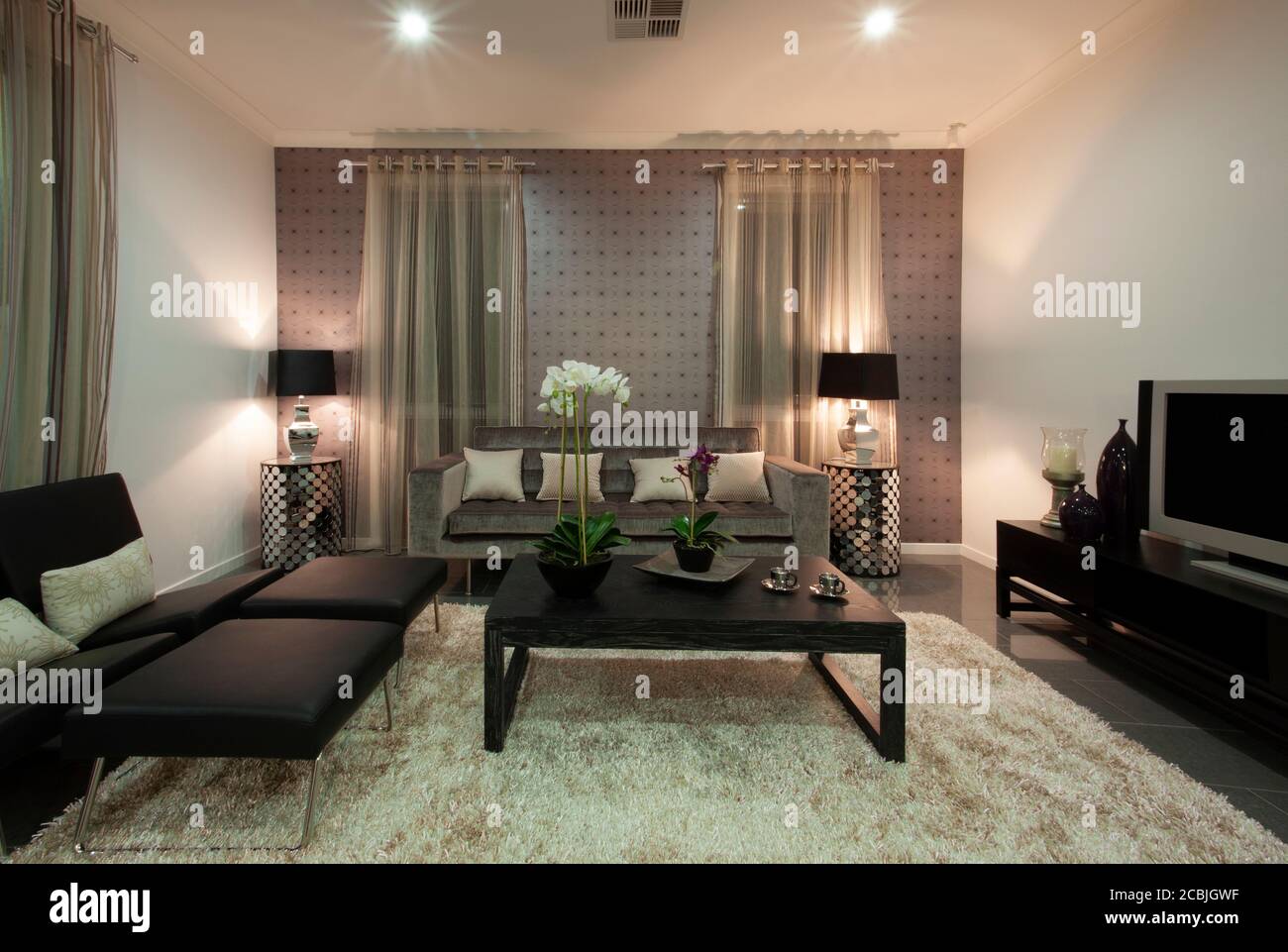 A modern cozy living room interior design Stock Photo - Alamy