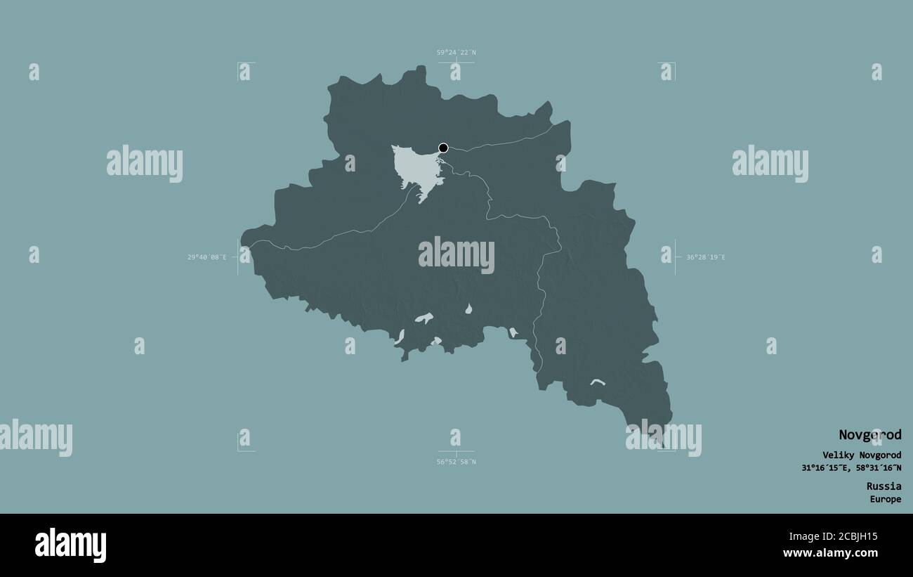 Area of Novgorod, region of Russia, isolated on a solid background in a ...