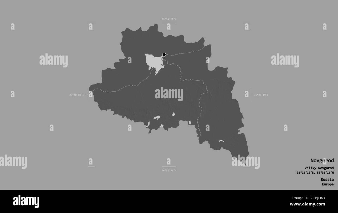 Area of Novgorod, region of Russia, isolated on a solid background in a ...