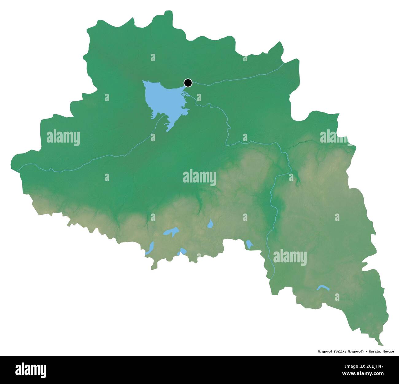 Shape of Novgorod, region of Russia, with its capital isolated on white ...