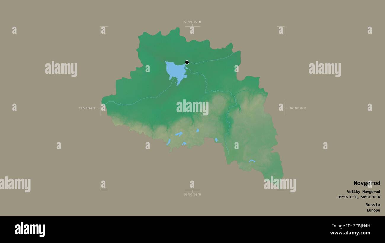 Area of Novgorod, region of Russia, isolated on a solid background in a ...