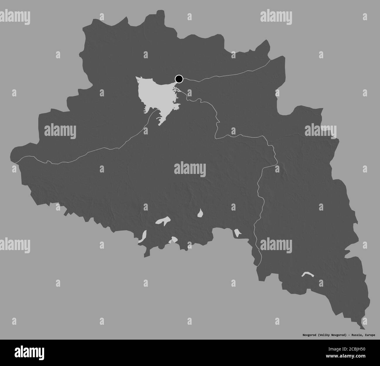 Shape of Novgorod, region of Russia, with its capital isolated on a ...