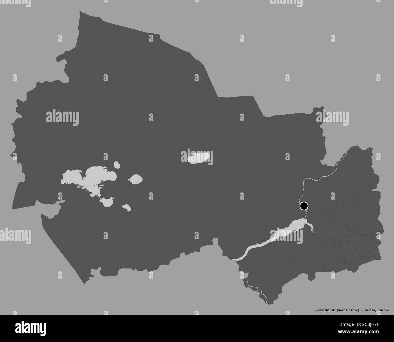 Shape of Novosibirsk, region of Russia, with its capital isolated on a ...
