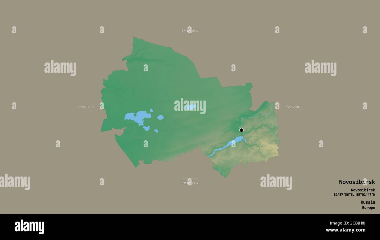 Area of Novosibirsk, region of Russia, isolated on a solid background ...