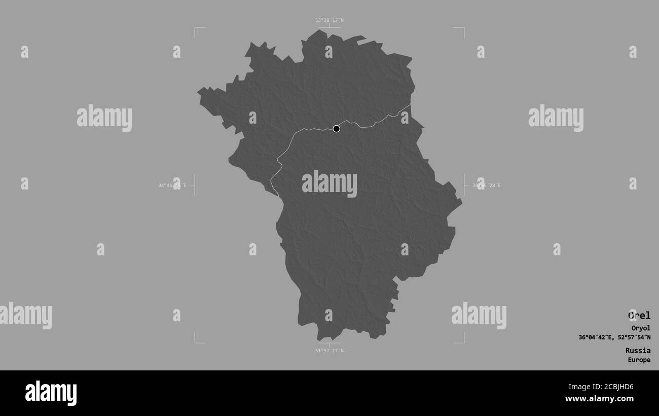 Area of Orel, region of Russia, isolated on a solid background in a ...