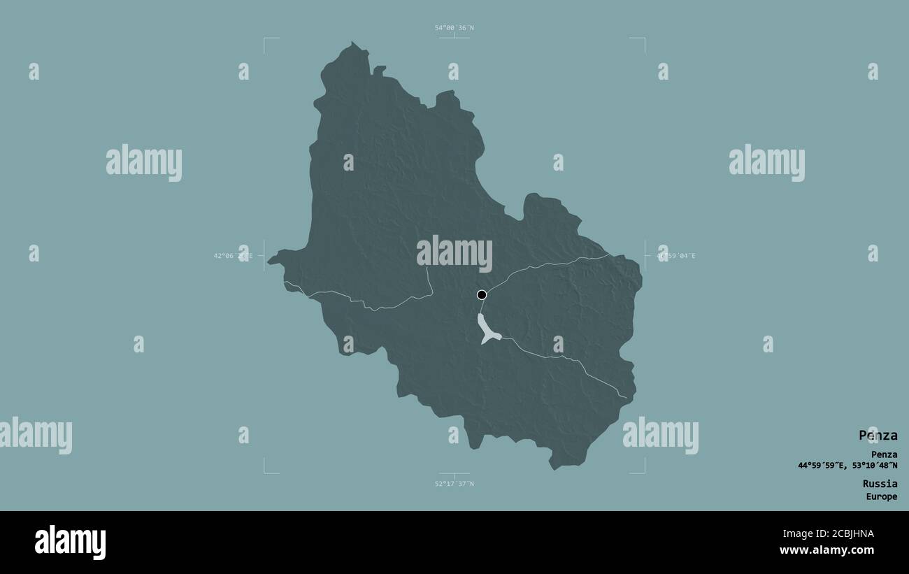 Area of Penza, region of Russia, isolated on a solid background in a ...