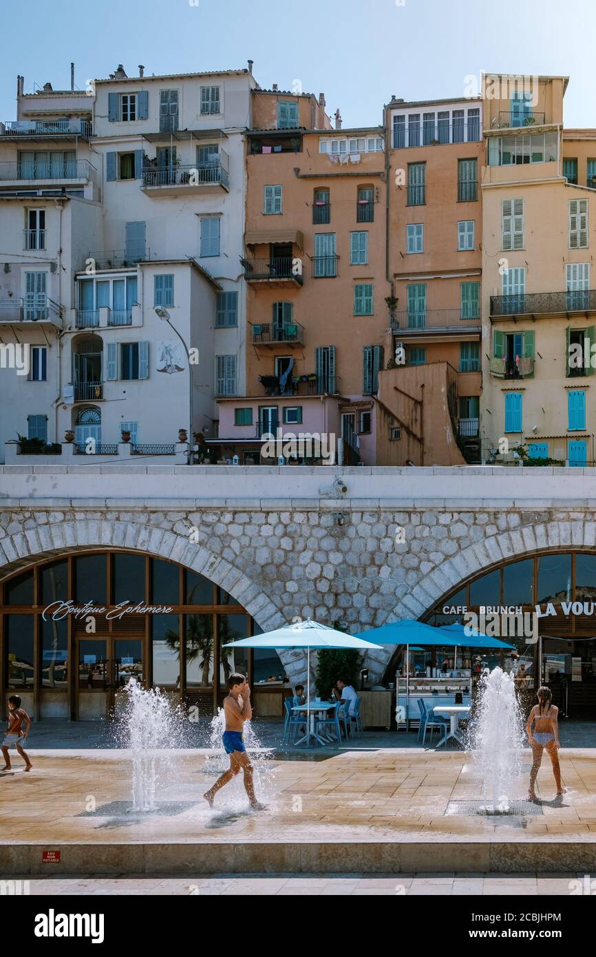 Menton France,Cote d Azur June 2020, warm hot summer day at waterfront ...