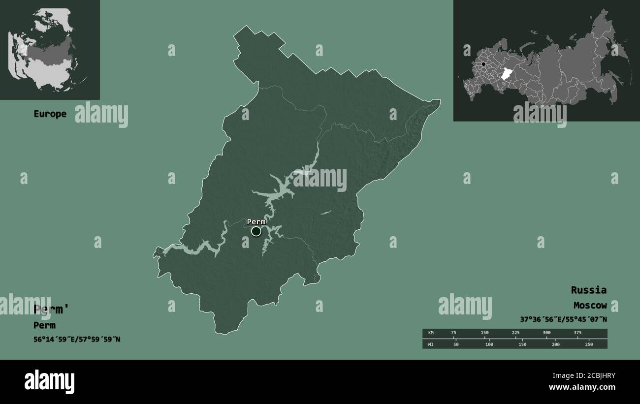 Shape of Perm', territory of Russia, and its capital. Distance scale ...