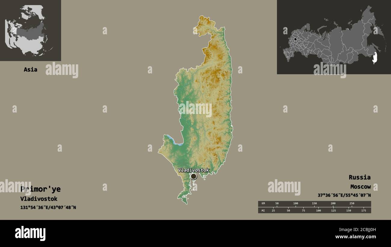 Shape of Primor'ye, territory of Russia, and its capital. Distance ...