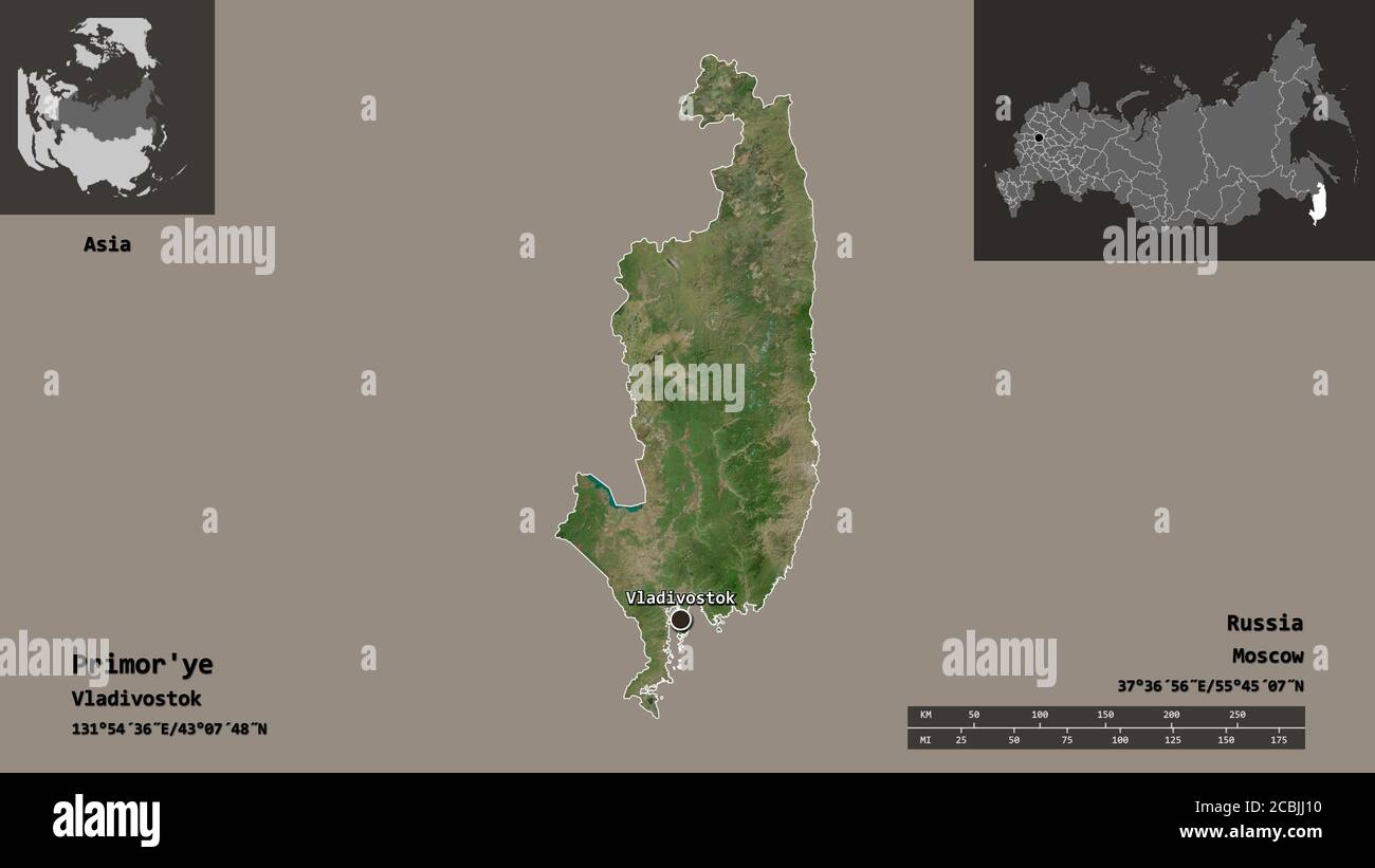 Shape of Primor'ye, territory of Russia, and its capital. Distance ...