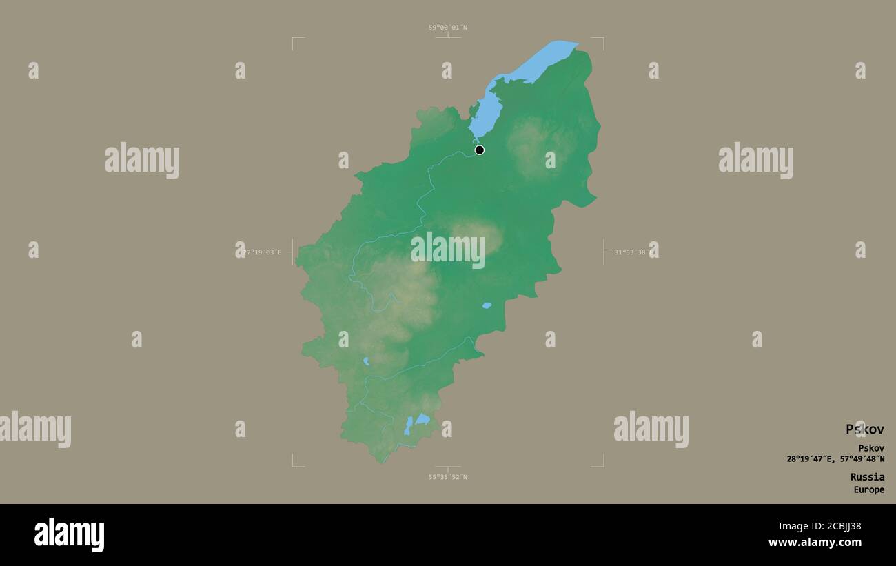 Area of Pskov, region of Russia, isolated on a solid background in a ...