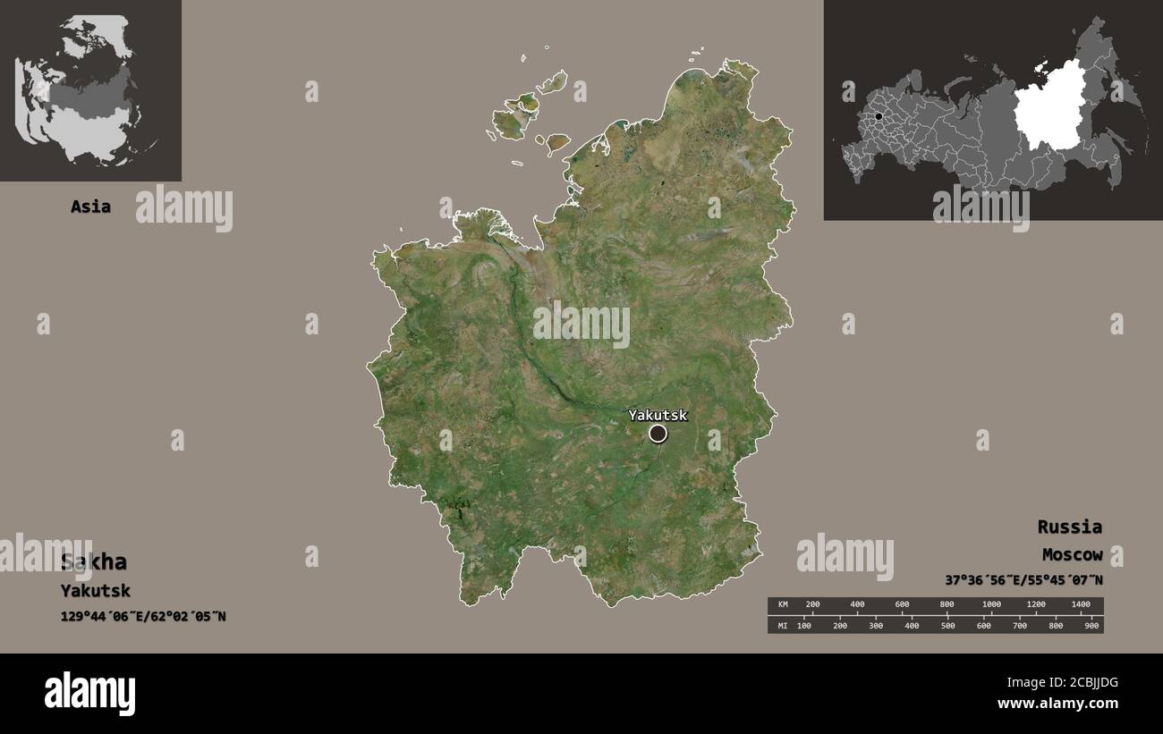 Shape of Sakha, republic of Russia, and its capital. Distance scale ...