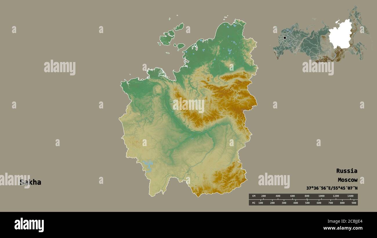 Shape of Sakha, republic of Russia, with its capital isolated on solid ...