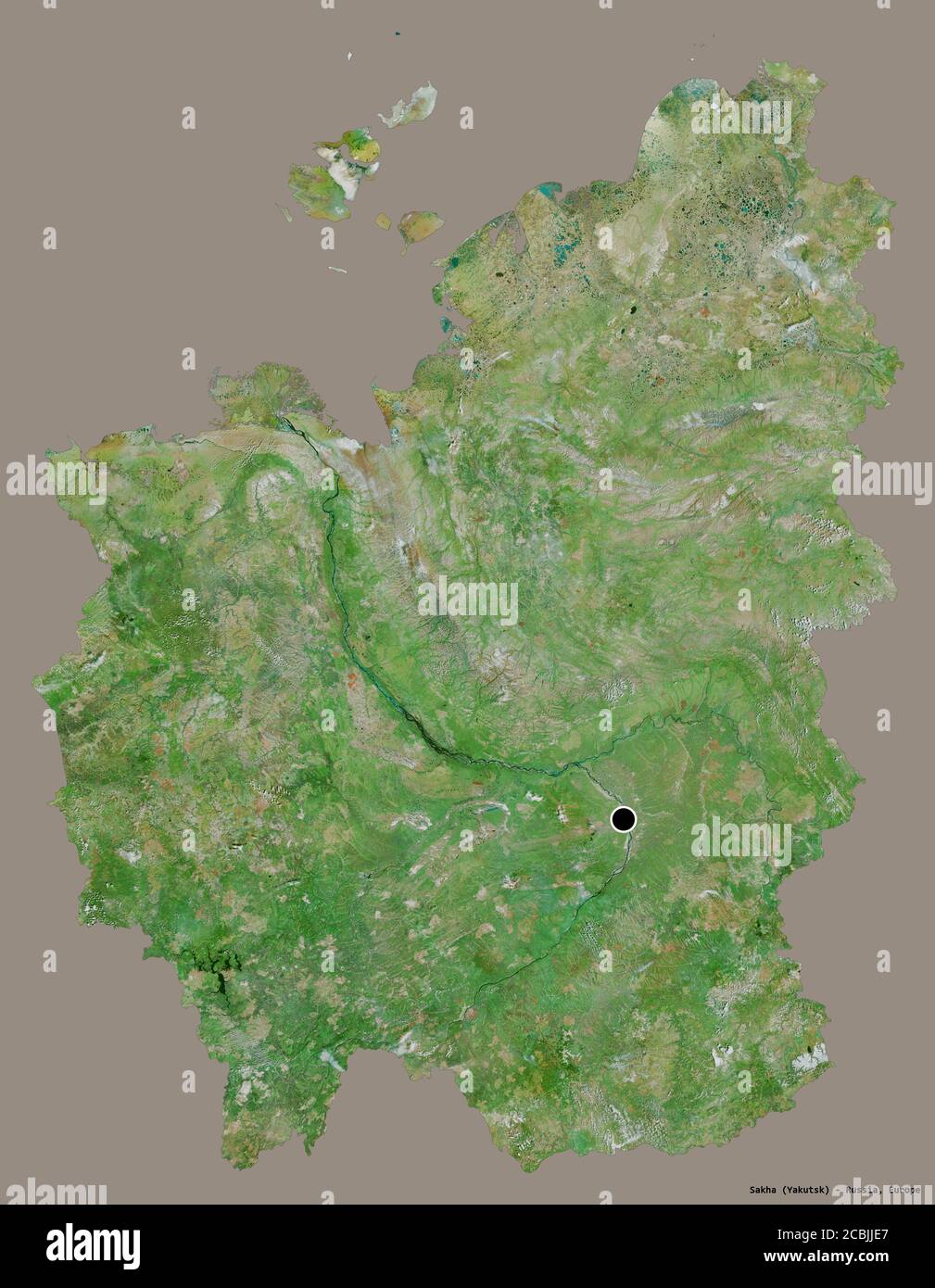 Shape of Sakha, republic of Russia, with its capital isolated on a ...
