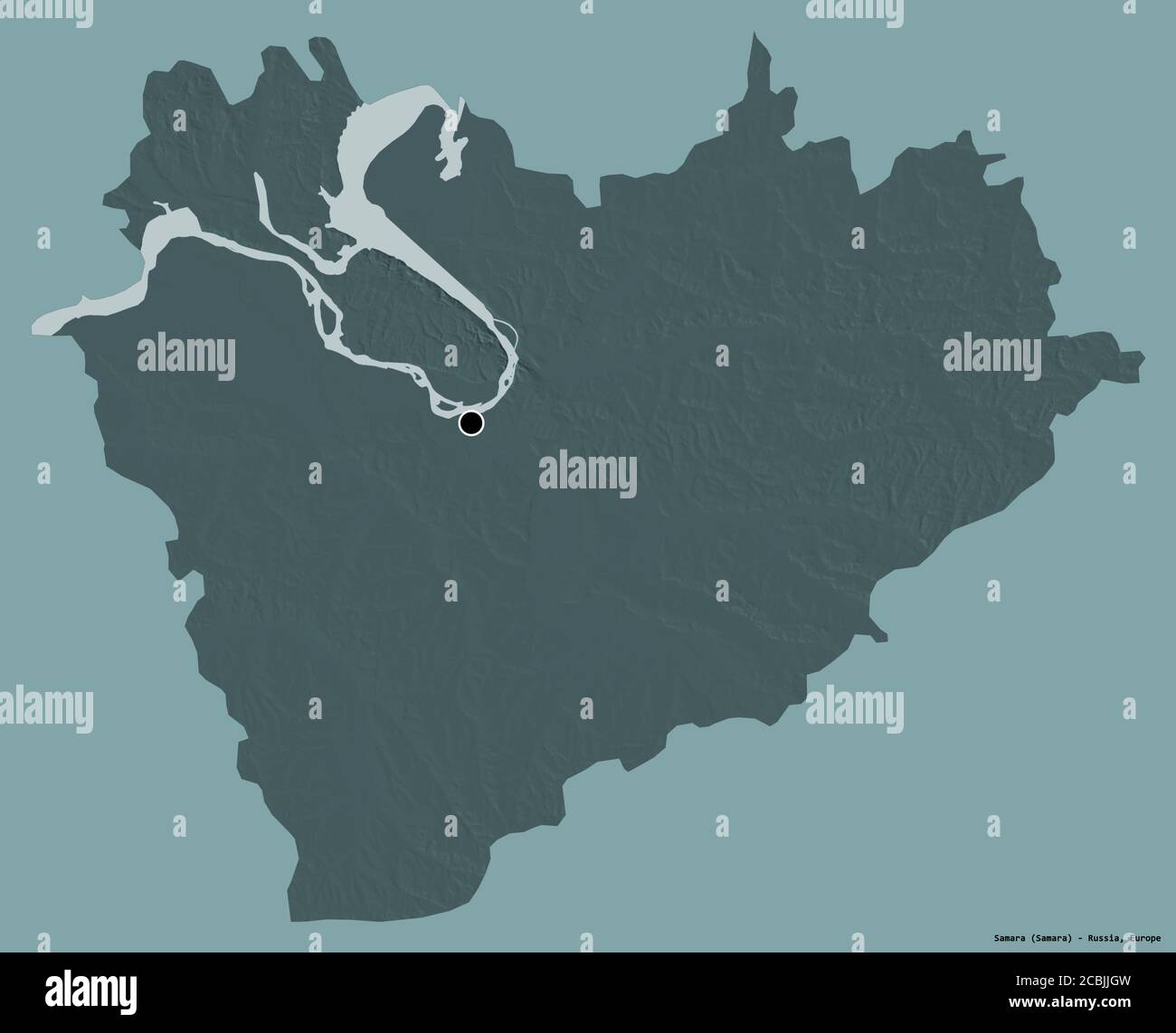 Shape of Samara, region of Russia, with its capital isolated on a solid ...