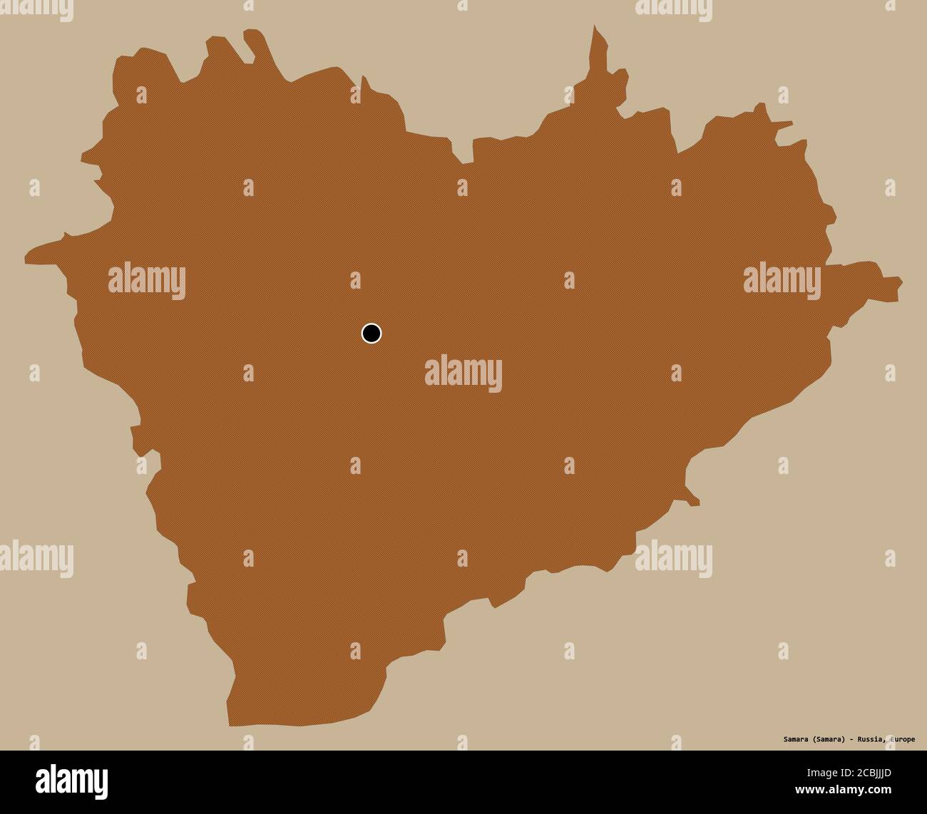 Shape of Samara, region of Russia, with its capital isolated on a solid ...