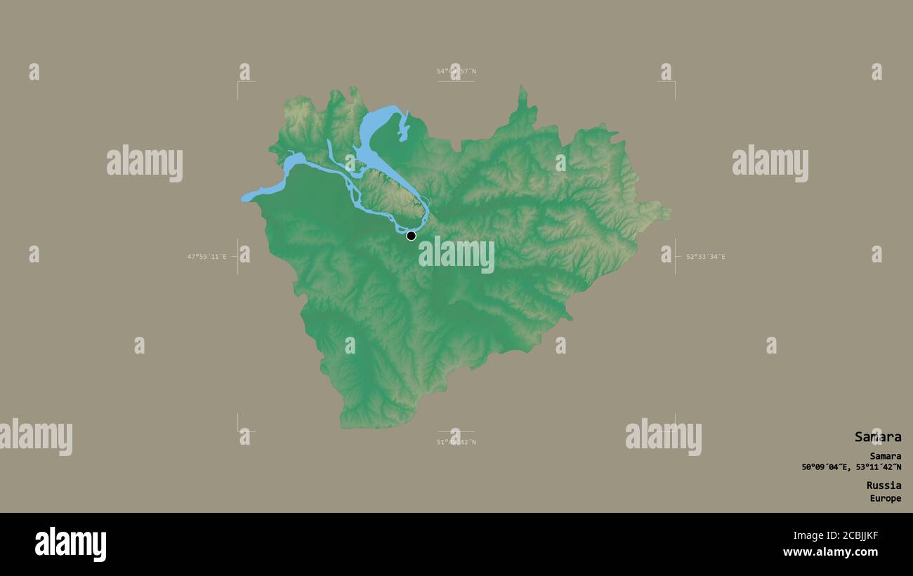 Area of Samara, region of Russia, isolated on a solid background in a ...