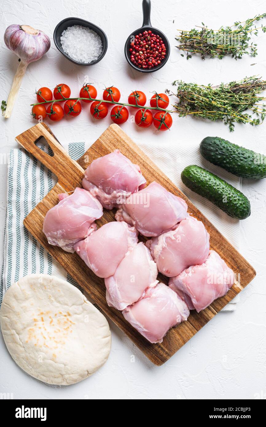 Doner ingredients, chicken meat on white backgroundtop view Stock Photo ...