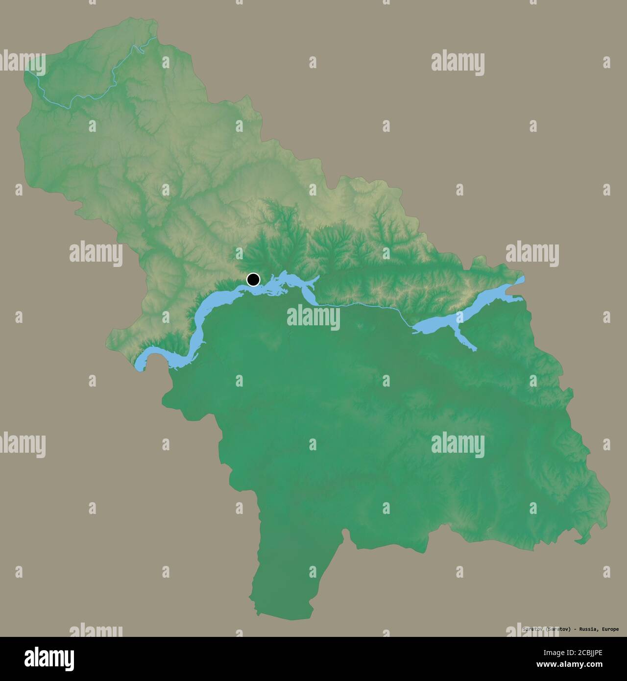 Shape of Saratov, region of Russia, with its capital isolated on a ...