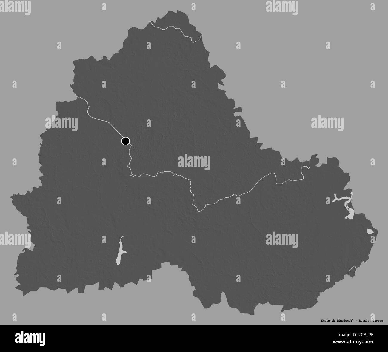 Shape of Smolensk, region of Russia, with its capital isolated on a ...
