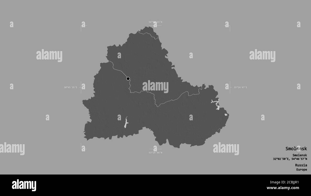 Area of Smolensk, region of Russia, isolated on a solid background in a ...