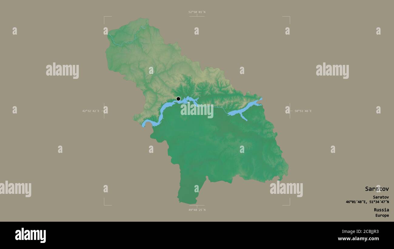 Area of Saratov, region of Russia, isolated on a solid background in a ...