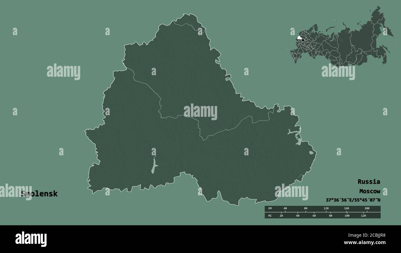 Shape of Smolensk, region of Russia, with its capital isolated on solid ...