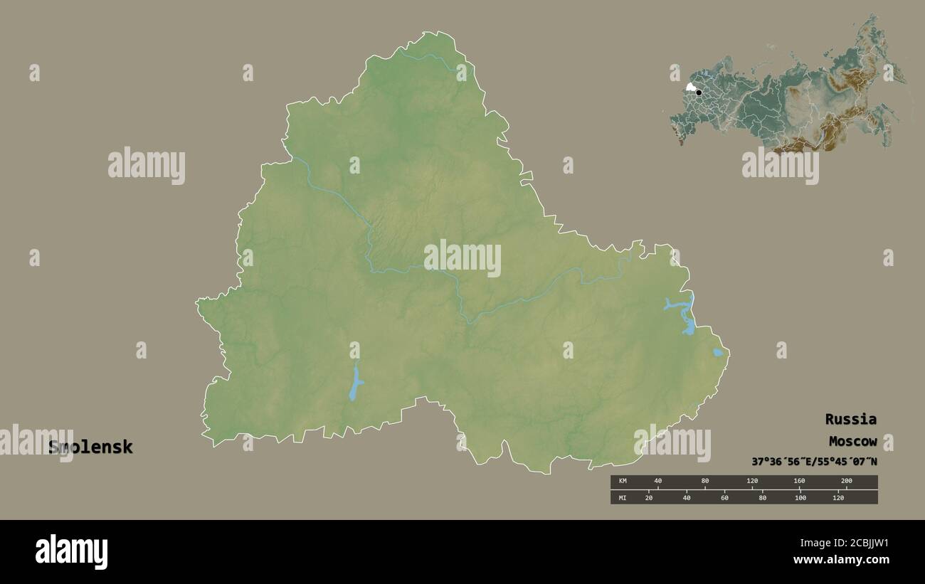 Shape of Smolensk, region of Russia, with its capital isolated on solid ...