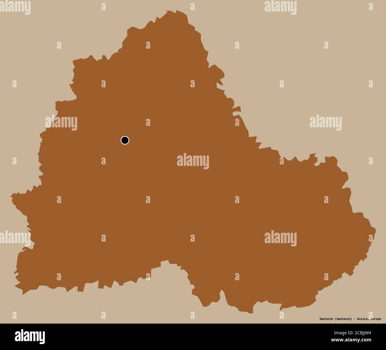 Shape of Smolensk, region of Russia, with its capital isolated on a ...