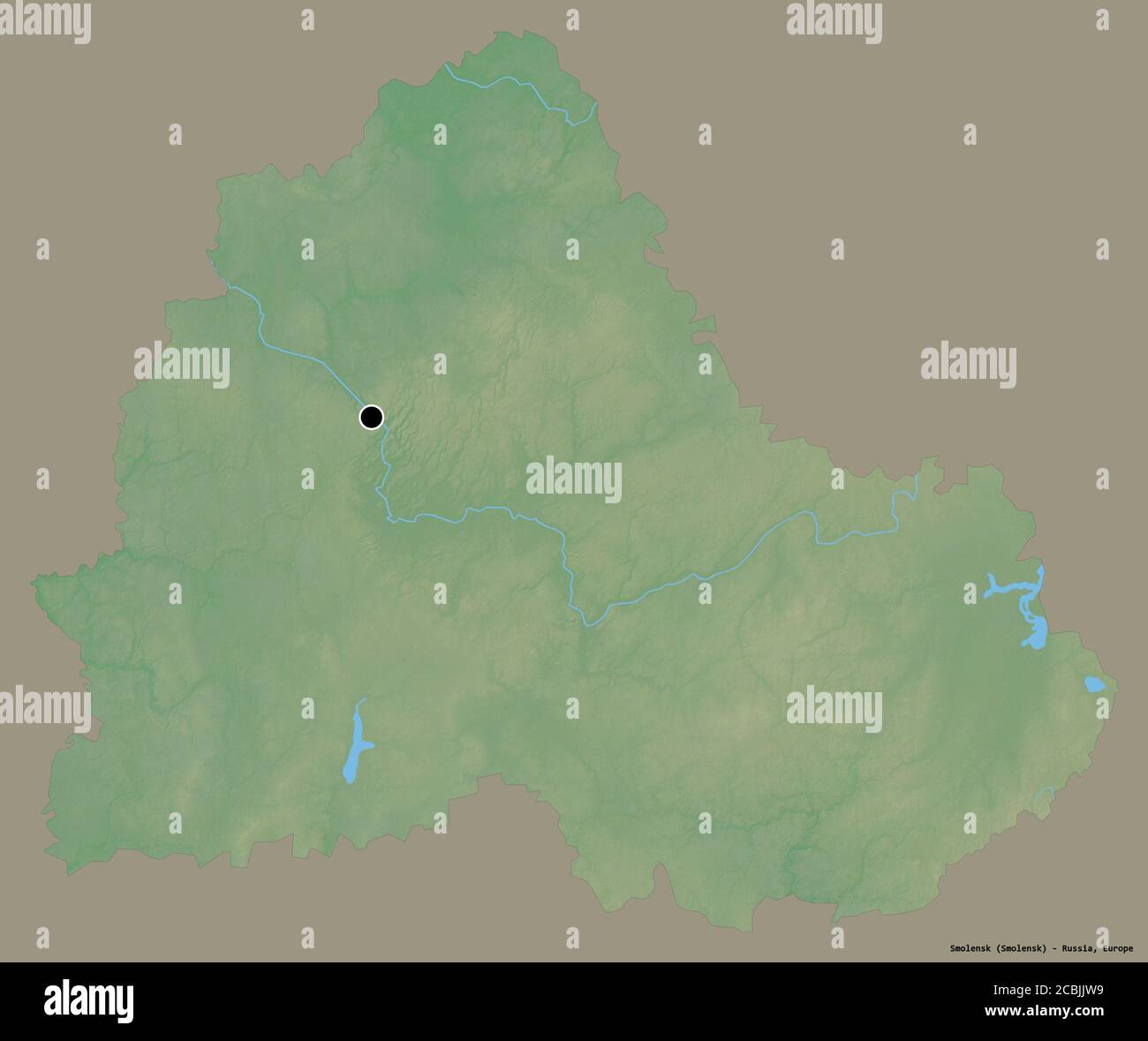 Shape of Smolensk, region of Russia, with its capital isolated on a ...
