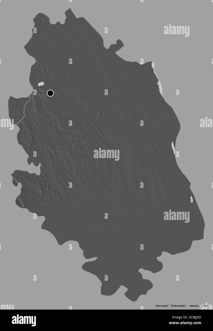 Shape of Stavropol', territory of Russia, with its capital isolated on ...