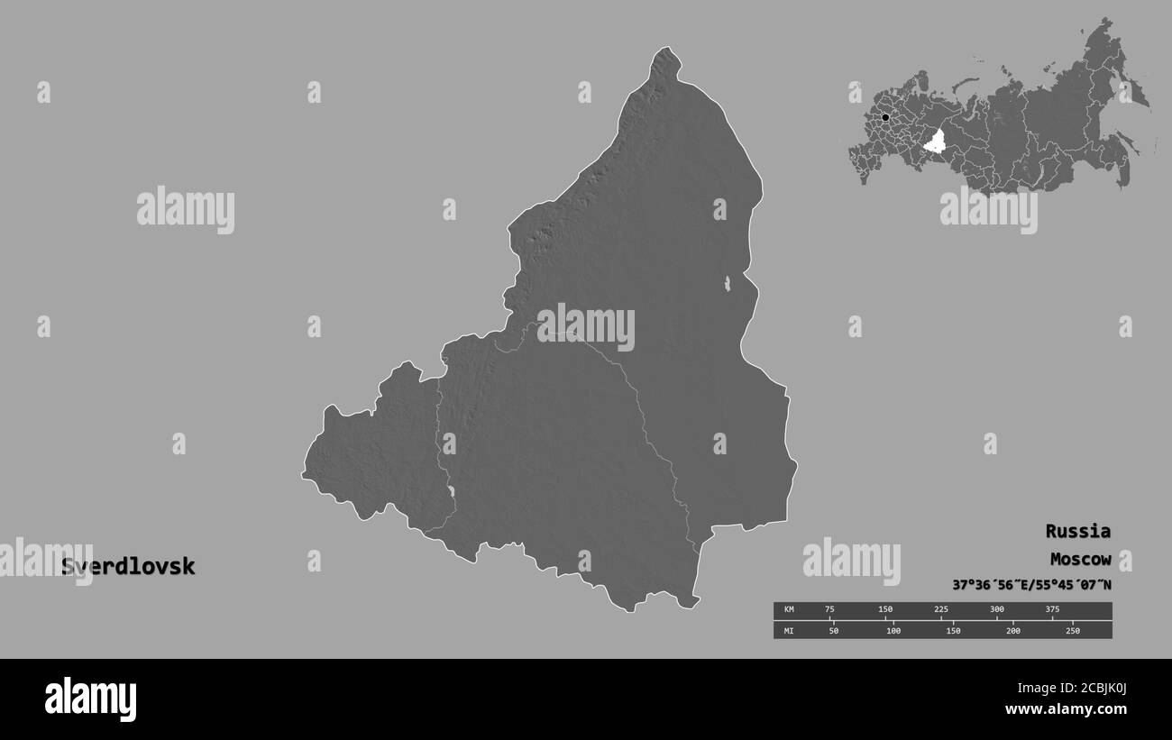 Shape of Sverdlovsk, region of Russia, with its capital isolated on ...