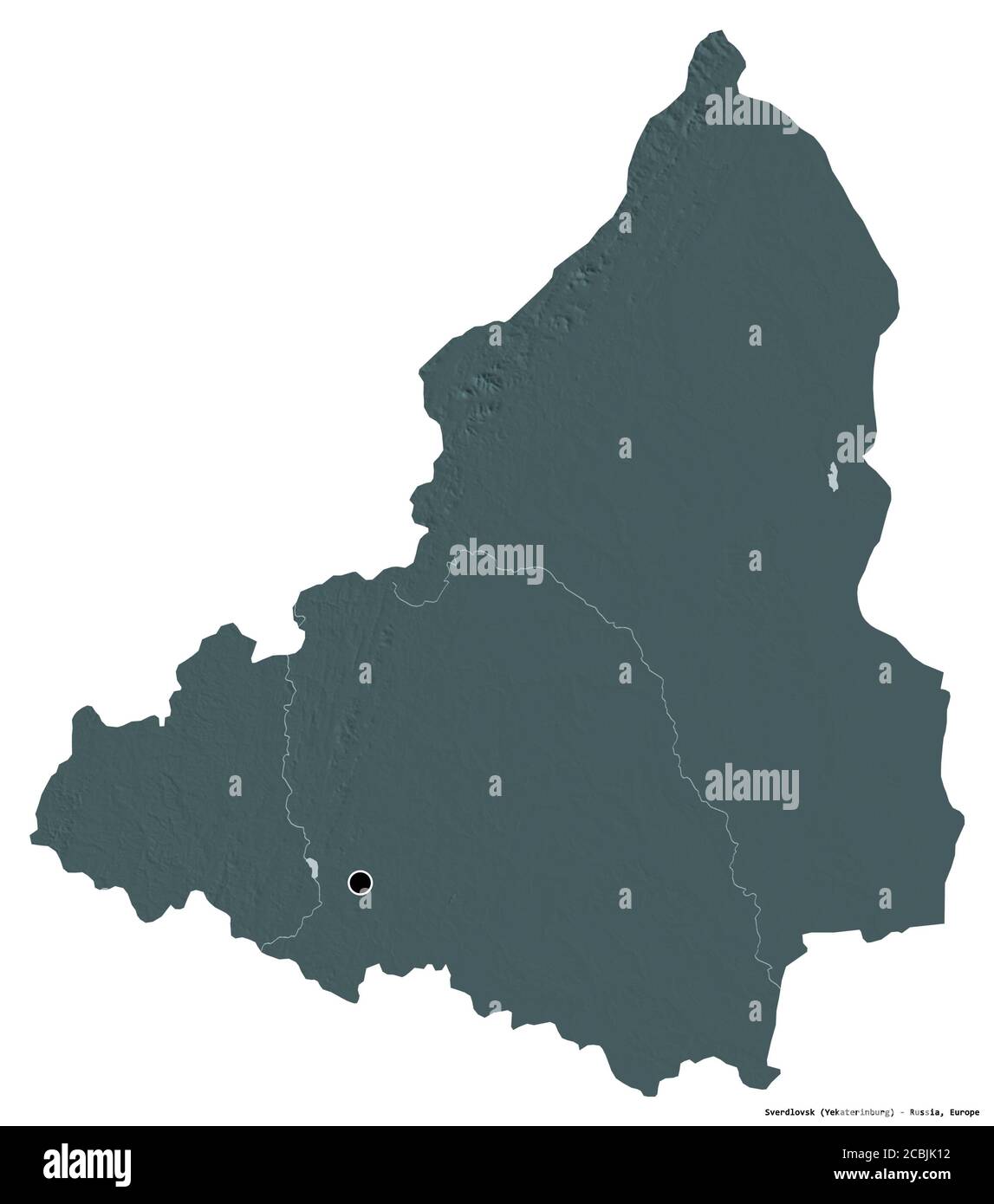 Shape of Sverdlovsk, region of Russia, with its capital isolated on ...