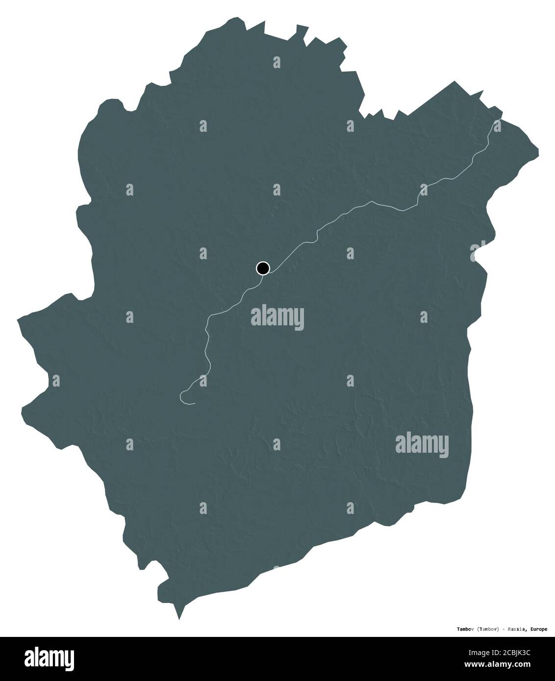 Shape of Tambov, region of Russia, with its capital isolated on white ...