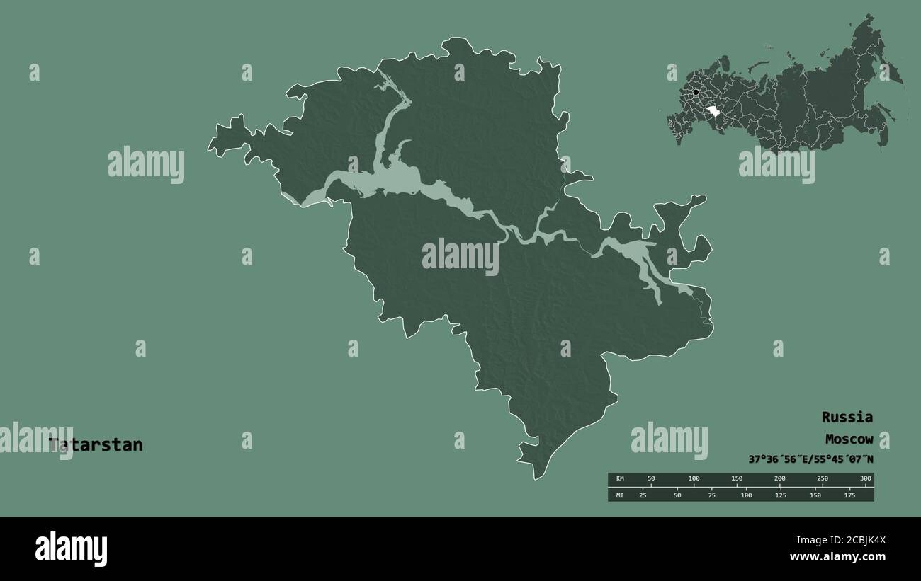 Shape of Tatarstan, republic of Russia, with its capital isolated on ...