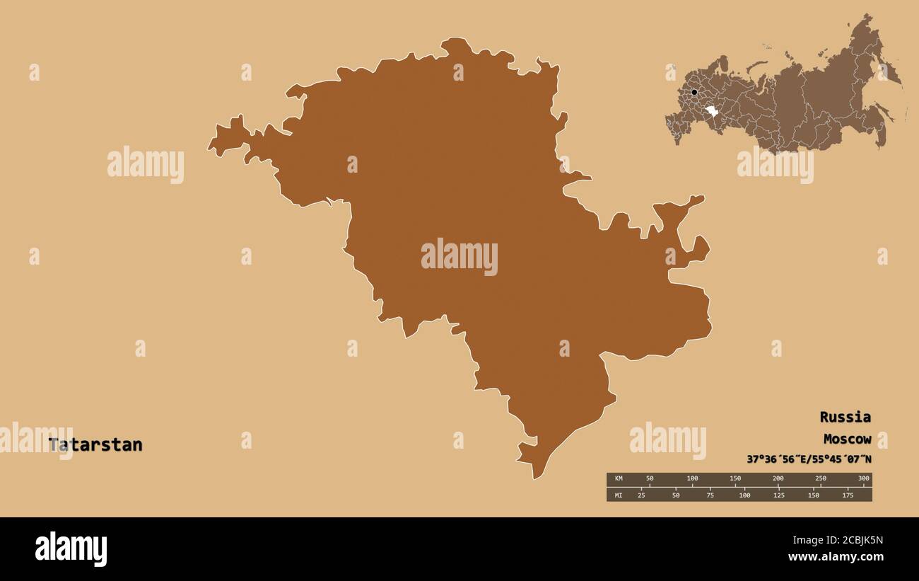 Shape of Tatarstan, republic of Russia, with its capital isolated on ...