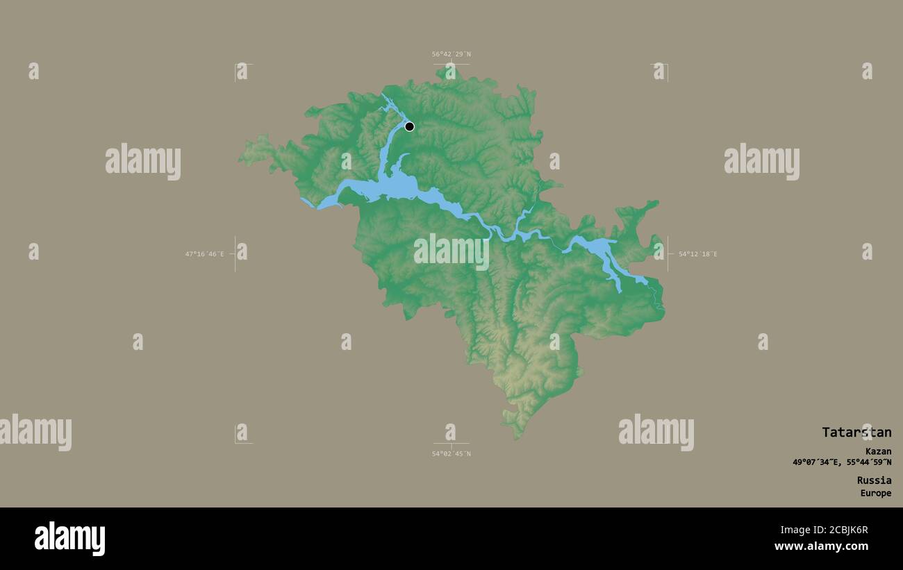 Area of Tatarstan, republic of Russia, isolated on a solid background ...