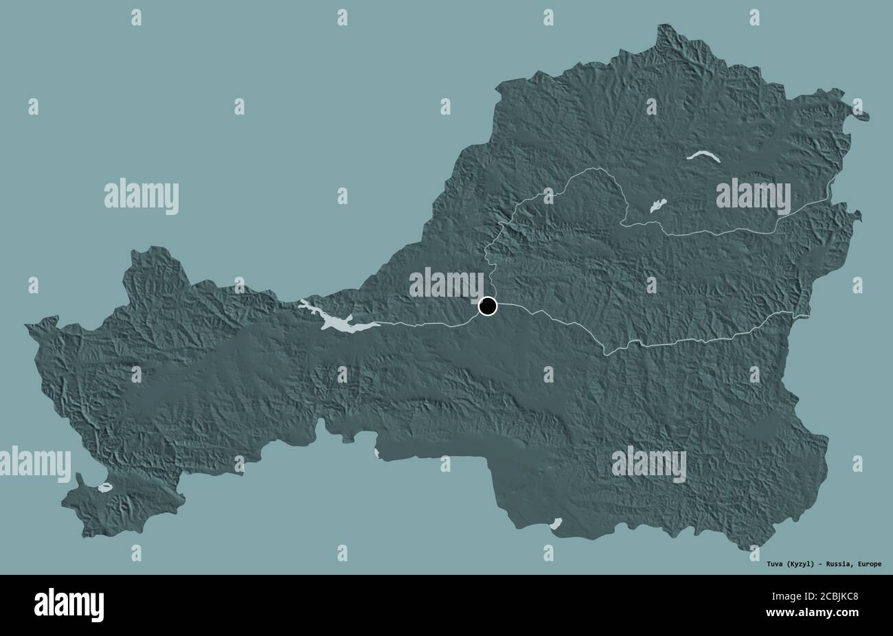 Shape of Tuva, republic of Russia, with its capital isolated on a solid ...